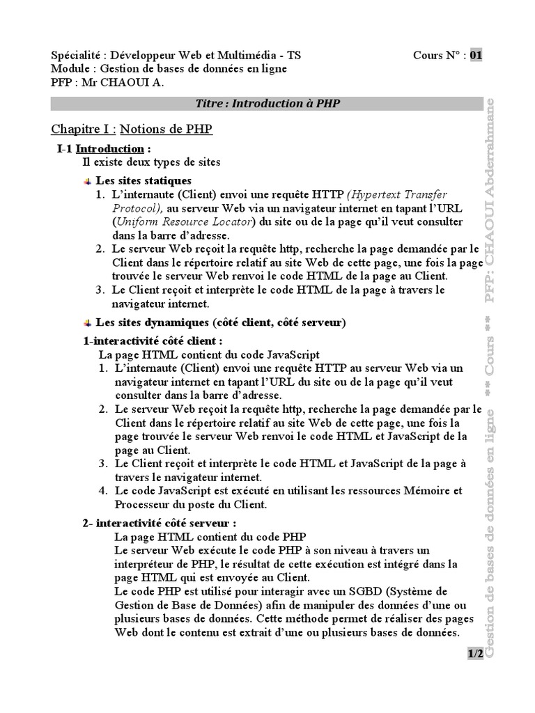 Introduction au langage PHP pour débutants | PDF | Internet | Internet ...
