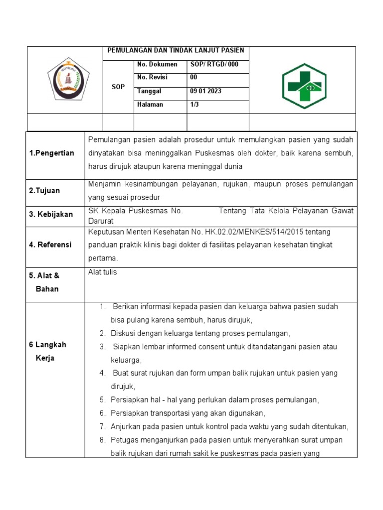 PEMULANGAN DAN TINDAK LANJUT PASIEN RTGD | PDF