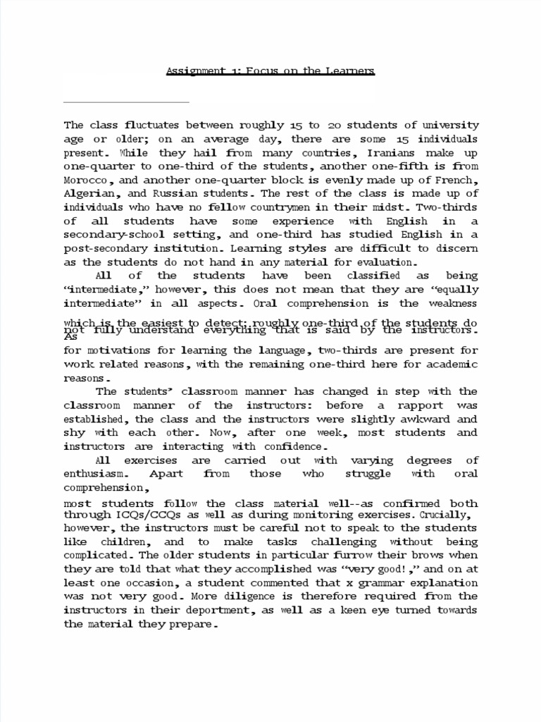 Pdf Celta Assignment 1 Pdf English As A Second Or Foreign Language