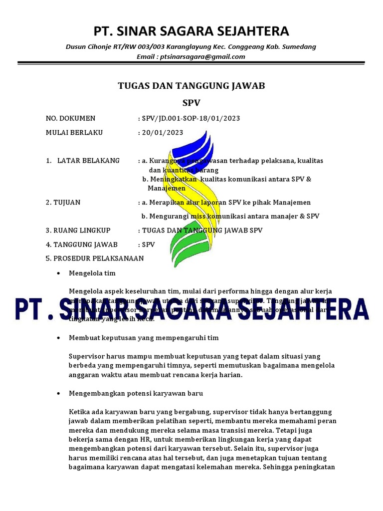 Sop Jobdesk SPV | PDF