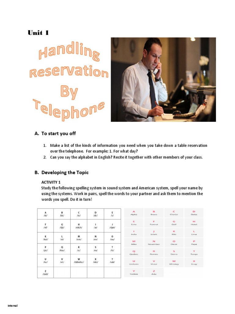 Handling Reservation By: Unit 1 | PDF | Waiting Staff