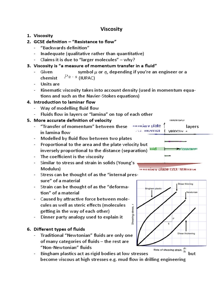 Viscosity Notes | PDF | Viscosity | Fluid Mechanics
