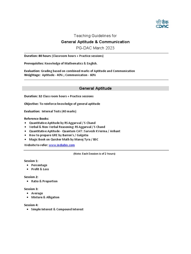 PG-DAC 2023: Aptitude & Communication Guide | PDF | English Grammar ...