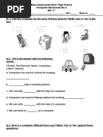Class - 1 Ch-3, Uses of Computer Worksheet Q1. Multiple Choice ...