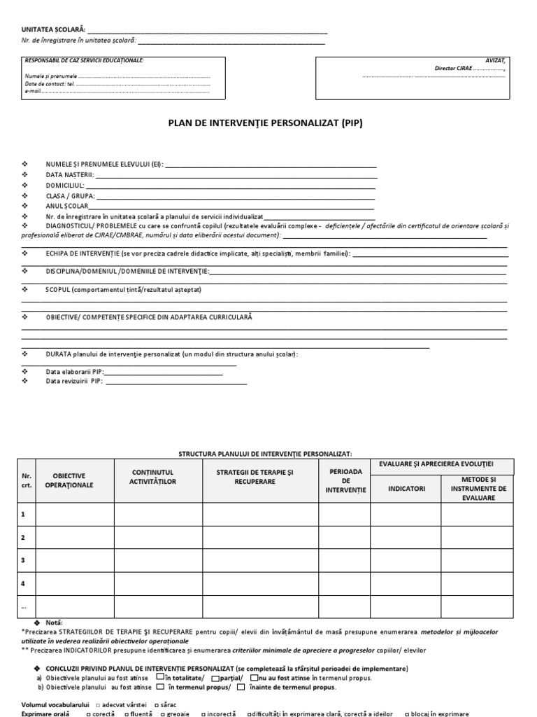 20 Structura Pip Plan de Interventie Personalizat | PDF