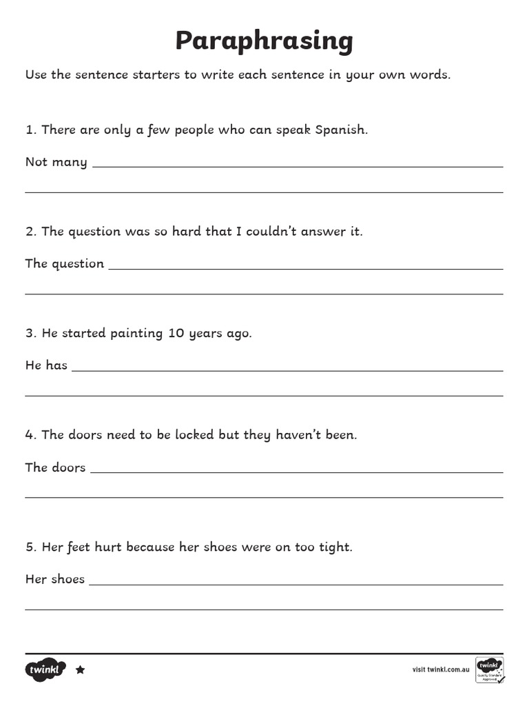 Au l 53599 Paraphrasing Set 3 Differentiated Activity Sheets English | PDF