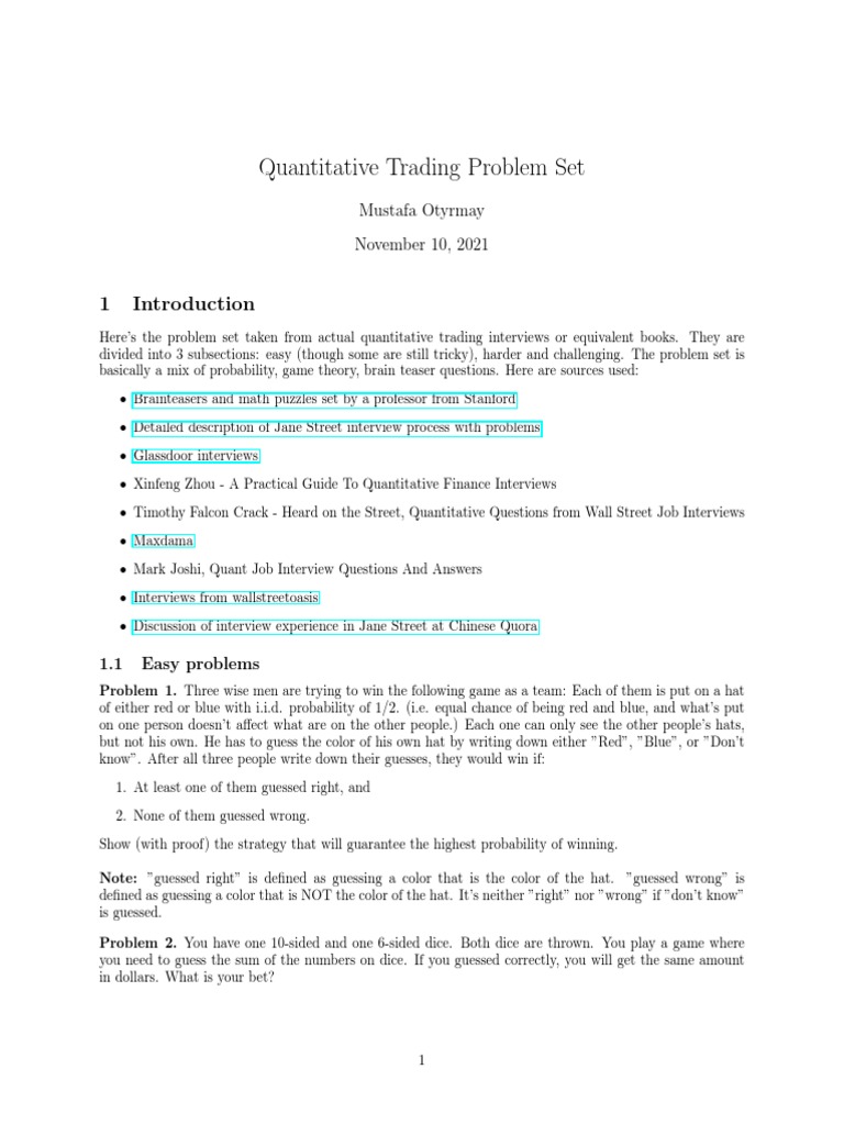Problem Set 1 | PDF | Expected Value | Mathematics