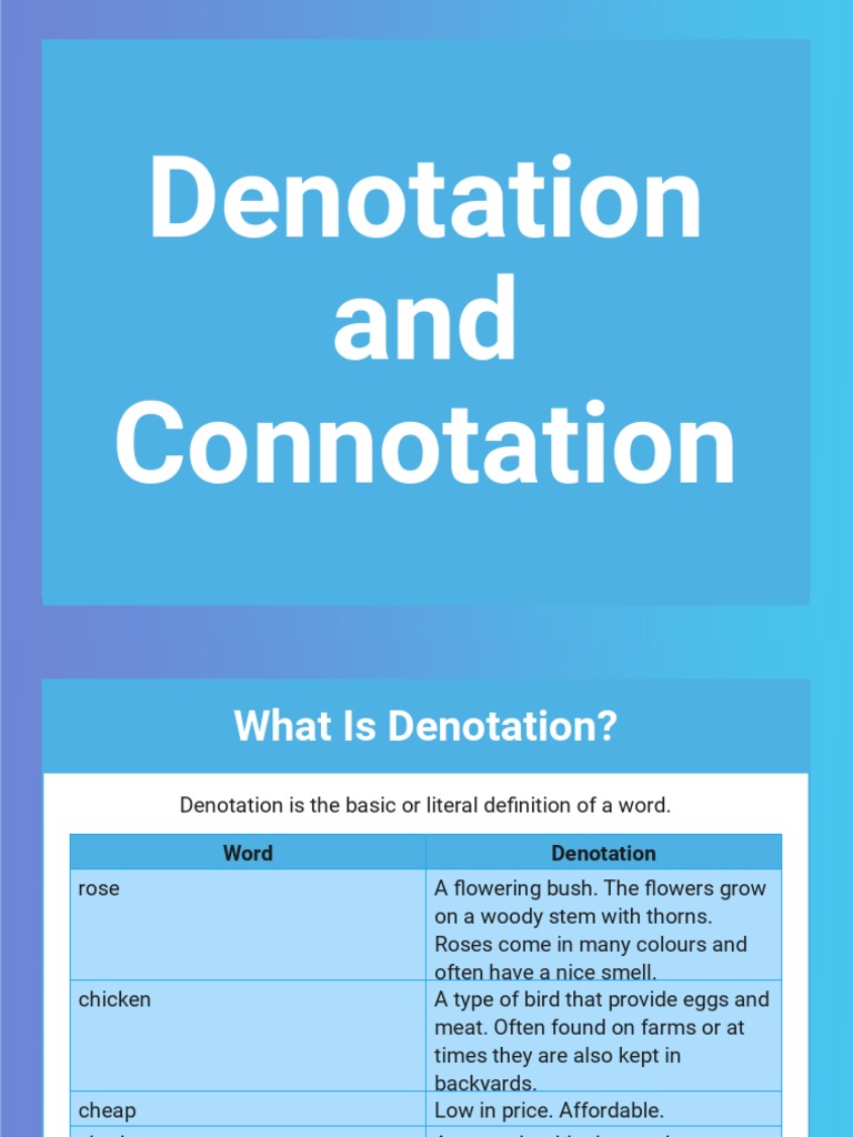 NZ e 1668015799 Connotation Vs Denotation Powerpoint Ver 1 | PDF | Linguistics | Grammar