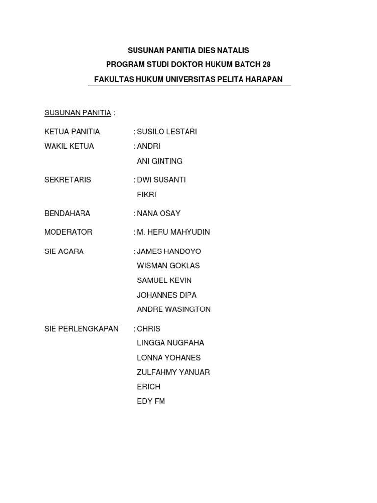 Susunan Panitia Dies Natalis | PDF