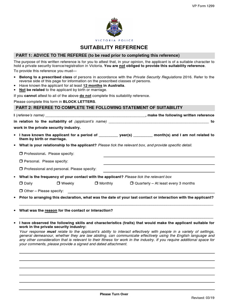 Private Security Suitability Reference Form | PDF | Privacy | Accountant