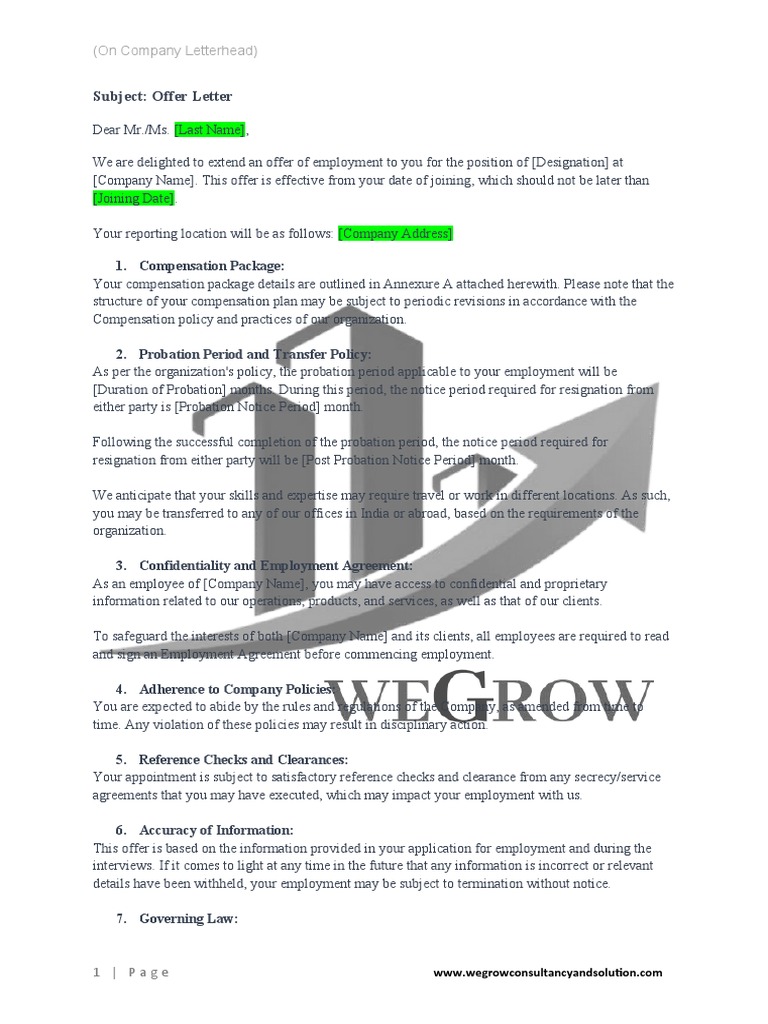 Employee Offer Letter | Download Free PDF | Employment | Confidentiality