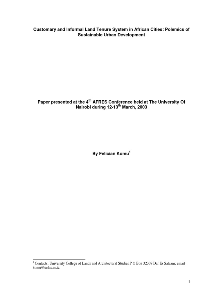 Customary Land Tenure in Tanzania | PDF | Urbanization | Tanzania