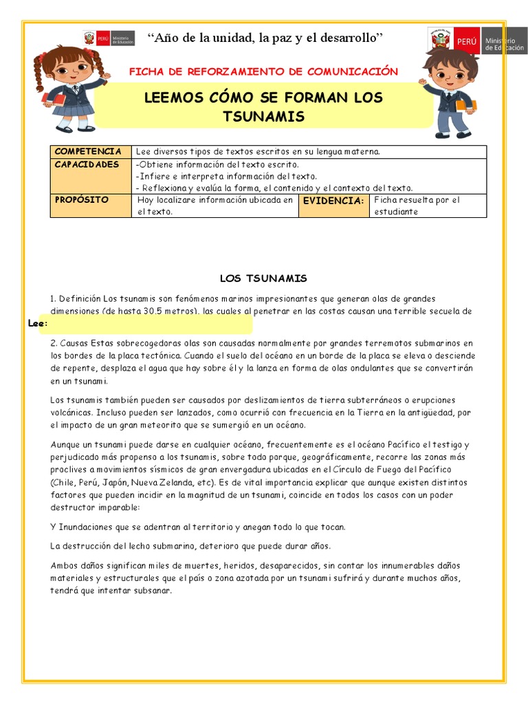 Ficha de Lectura sobre Tsunamis | PDF | Tsunami | Temblores