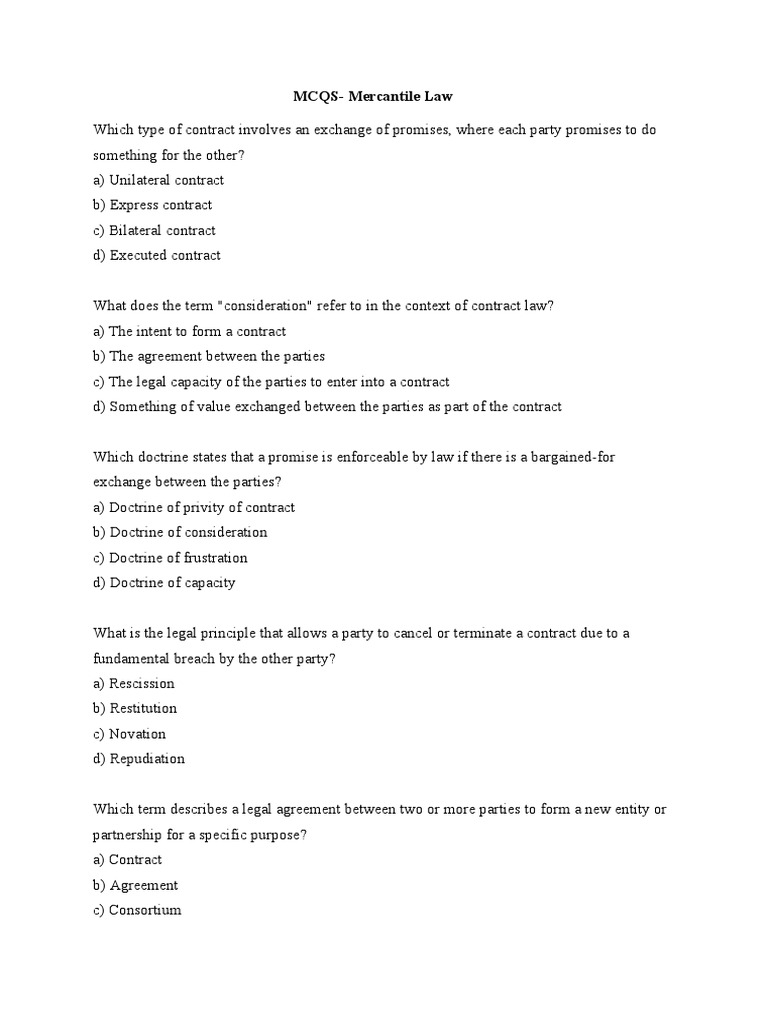 Mcqs Mercantile Law Pdf