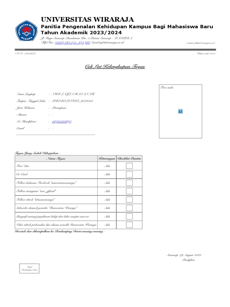 Cetak Kelengkapan Penugasan - PKKMB 2023 | PDF