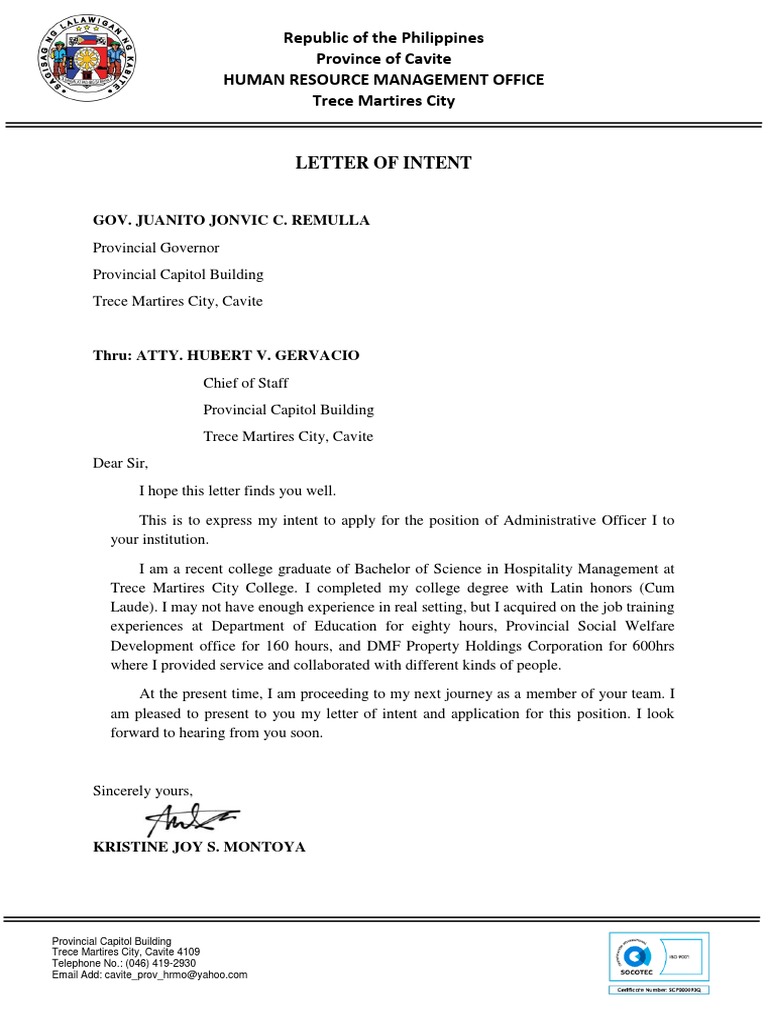 LETTER of Intenr | PDF