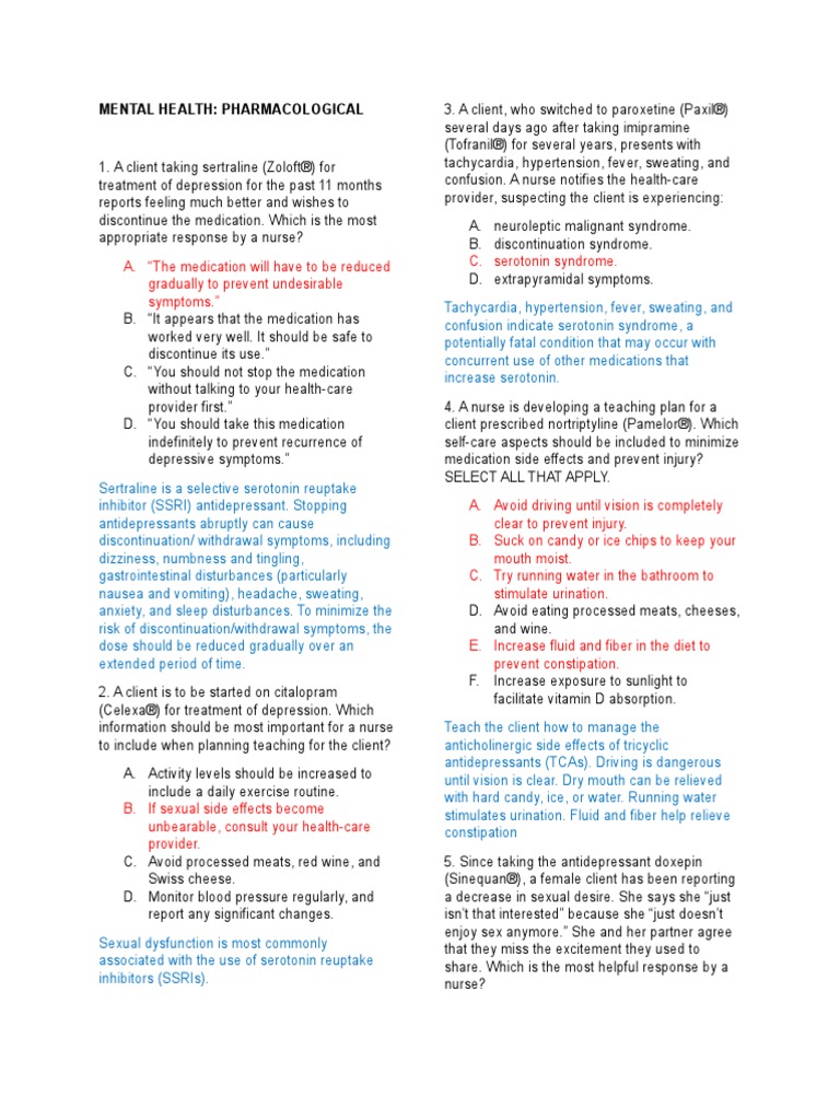 Mental Health Pharmacological | PDF | Clozapine | Antipsychotic