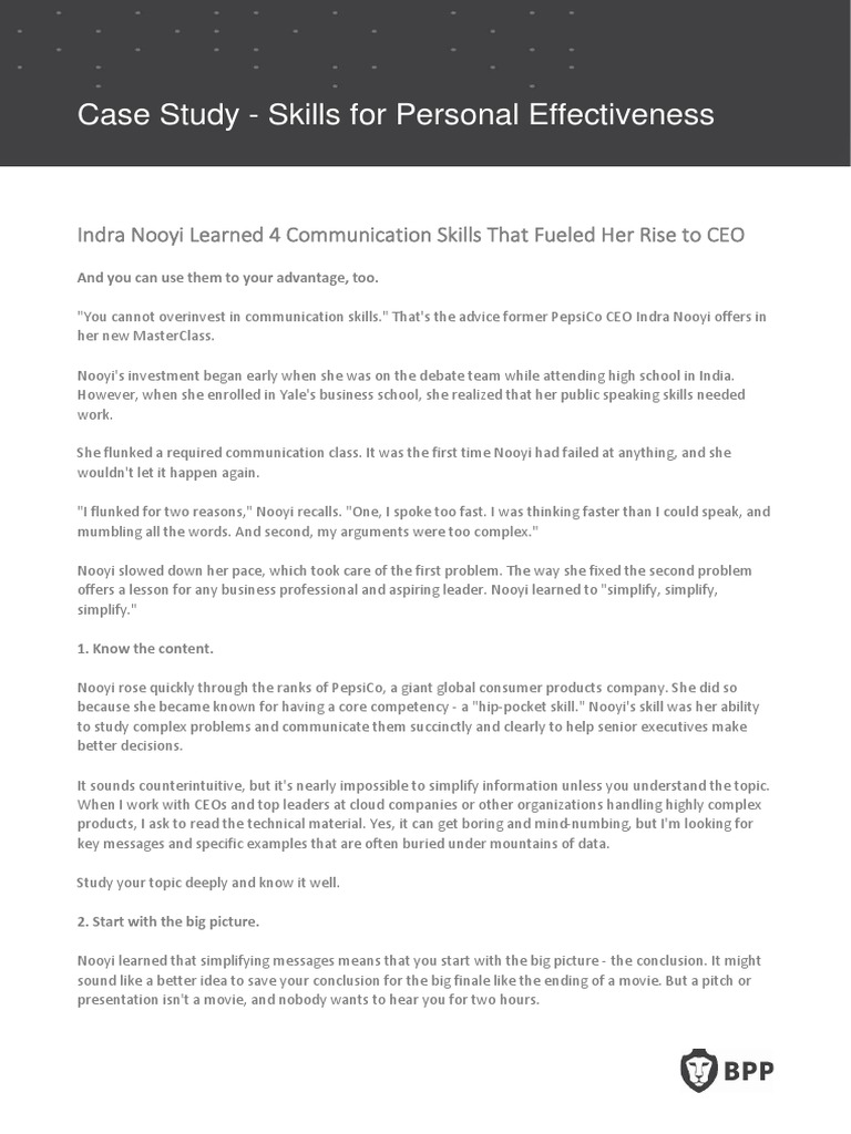 Case Study - Skills For Personal Effectiveness | PDF | Pepsi Co ...