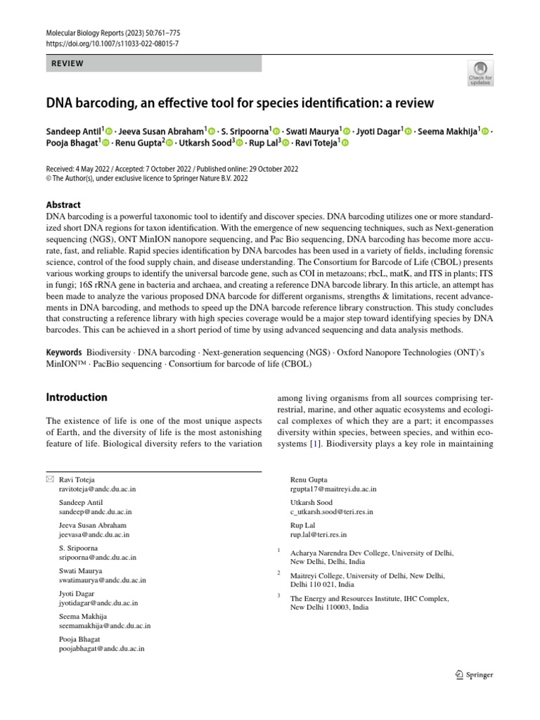 DNA Barcoding, An Effective Tool For Species Identification: A Review ...
