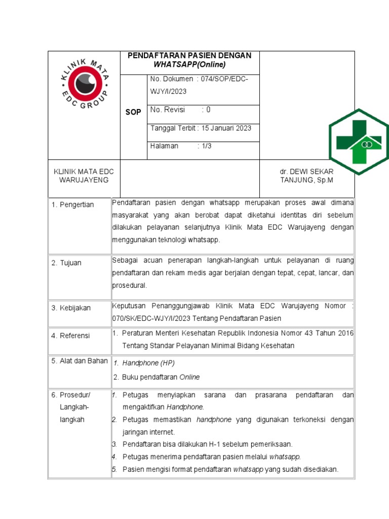 Sop Pendaftaran Pasien Wa Revv | PDF