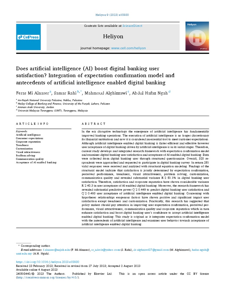 Ai And Digital Banking Pdf Structural Equation Modeling Customer
