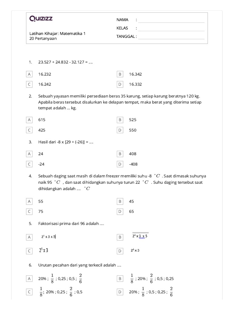 Latihan Kihajar - Matematika 1 | PDF