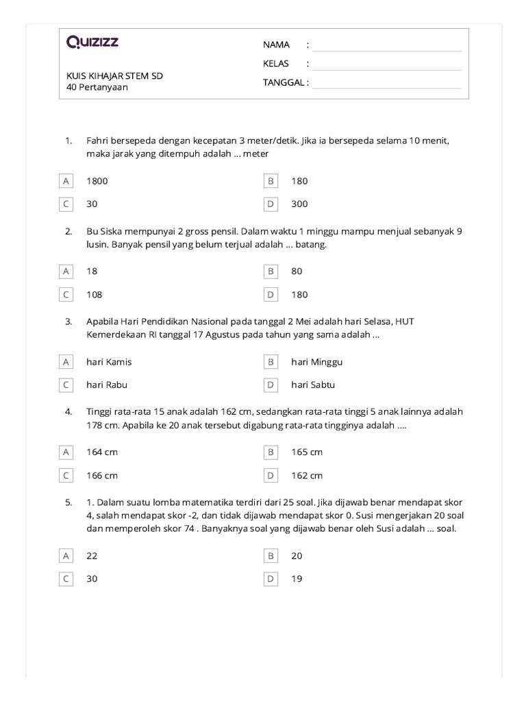 Kuis Kihajar Stem SD | PDF