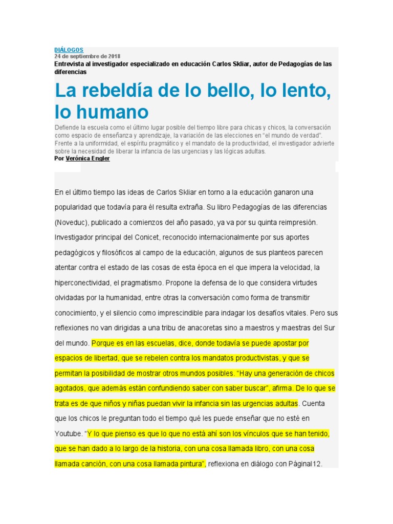 Entrevista A Carlos Skliar | PDF | Verdad | Conocimiento
