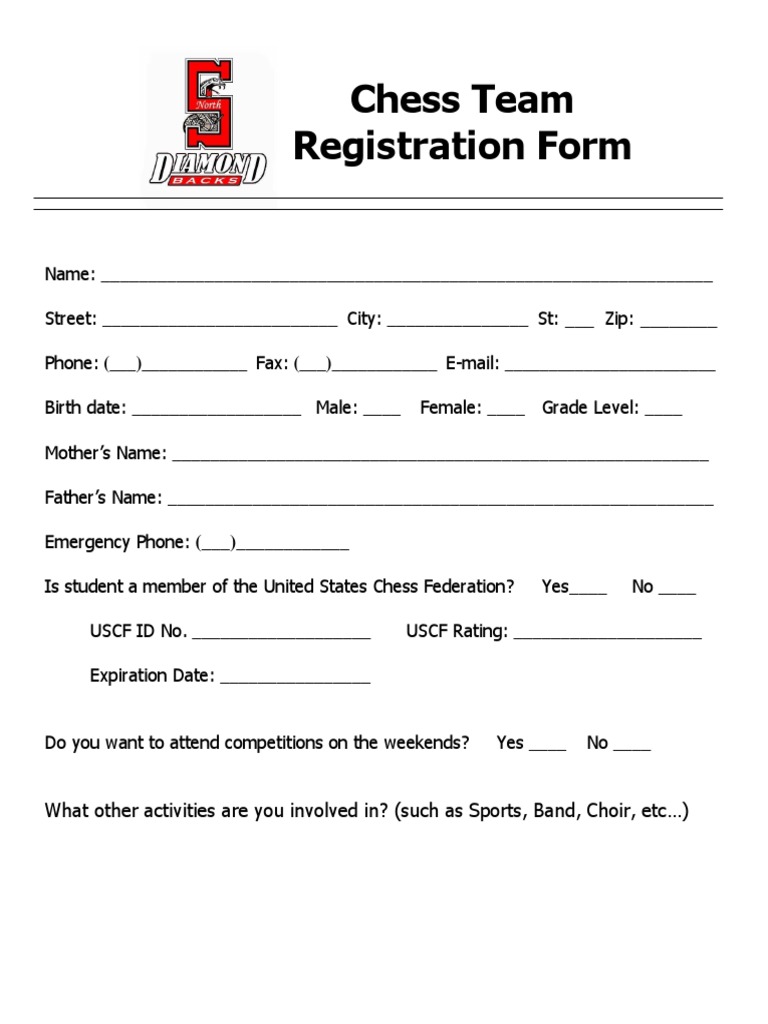 Chess Team Registration Form | PDF