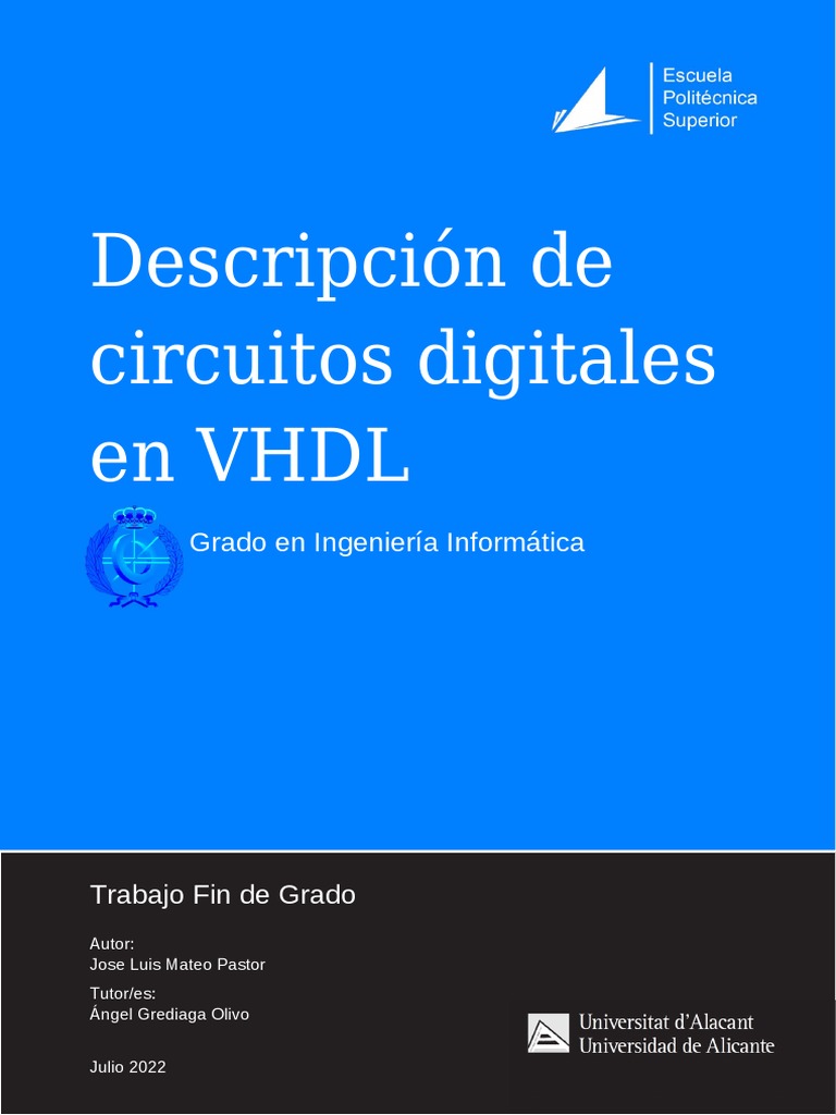 Descripcion de Circuitos Digitales Utilizando VHDL Pa Mateo Pastor Jose Luis | PDF | Arreglos de ...
