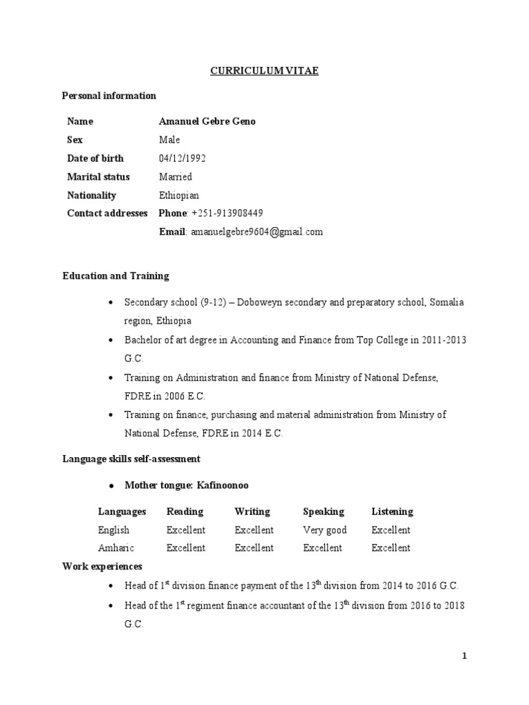 CV Amanuel | Download Free PDF | Ethiopia