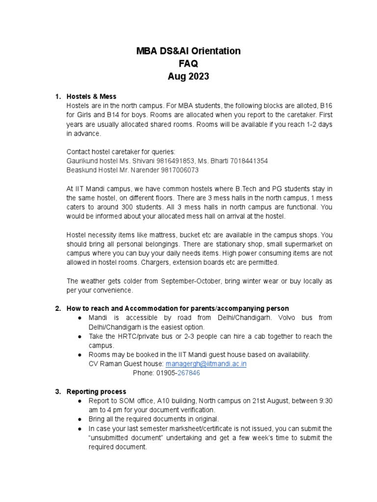 MBA Orienation FAQ Aug 2023 | PDF | Science