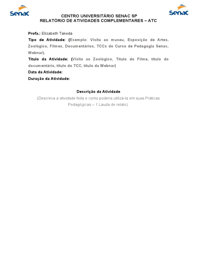 Modelo de Relatório de Atividades Complementares - Exemplo | PDF