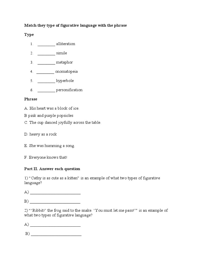 Identifying Figurative Language Types | PDF | Language Arts ...