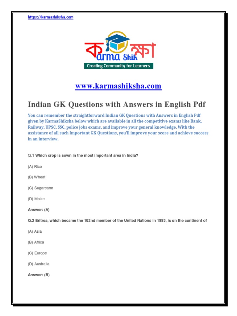 Indian GK Questions and Answers PDF | PDF | Gulf Cooperation Council