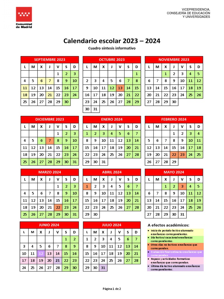 Calendario Escolar 2023-24 | PDF | Educación de la primera infancia ...
