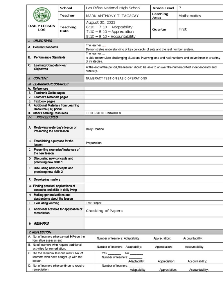 Grade 7 Math Lesson Plan | PDF
