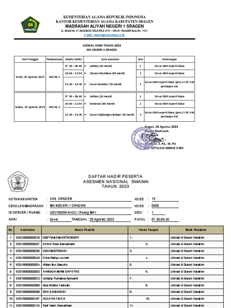 Jadwal Dan Sesi Anbk 2023 | PDF