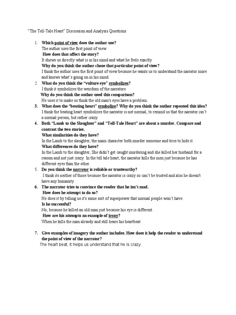 "The Tell-Tale Heart" Discussion and Analysis Questions | PDF