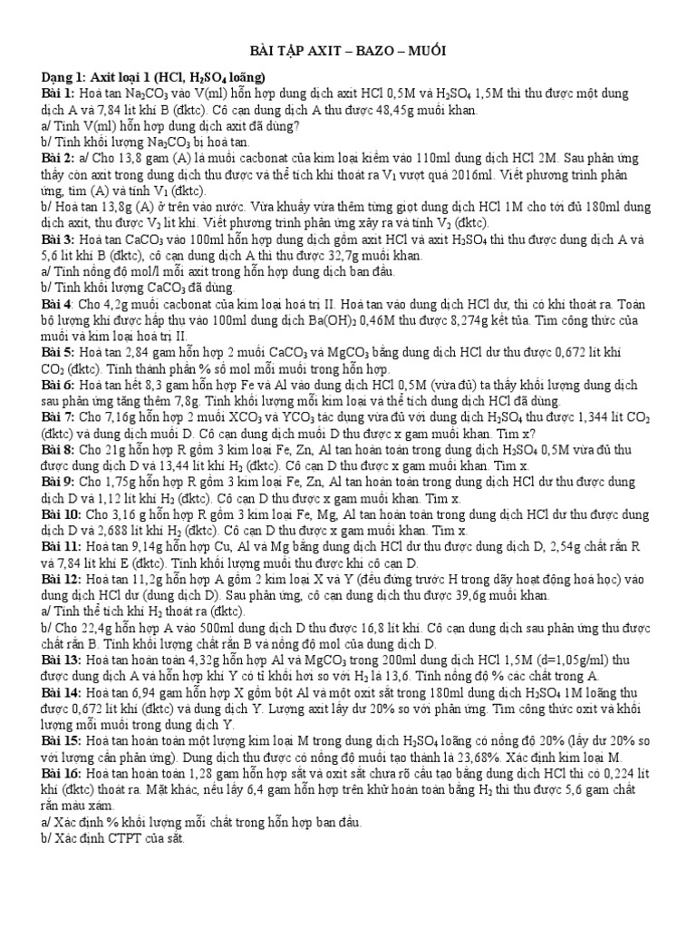 Bài Tập Axit - Bazo - Muối | PDF
