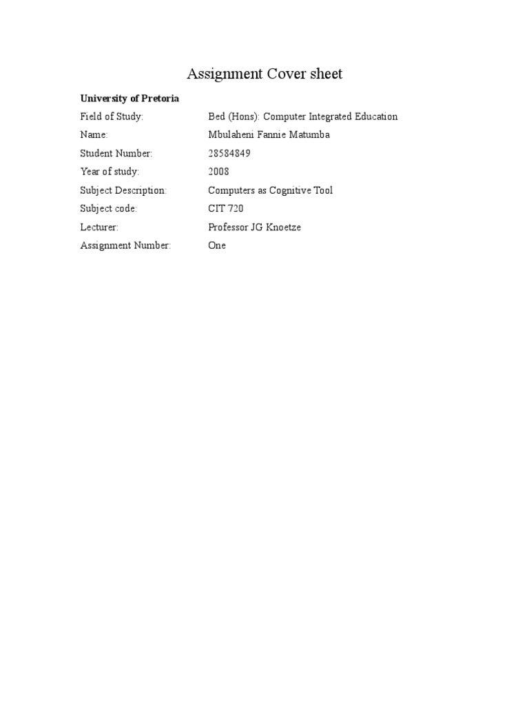 Assignment Cover Sheet: University of Pretoria | PDF