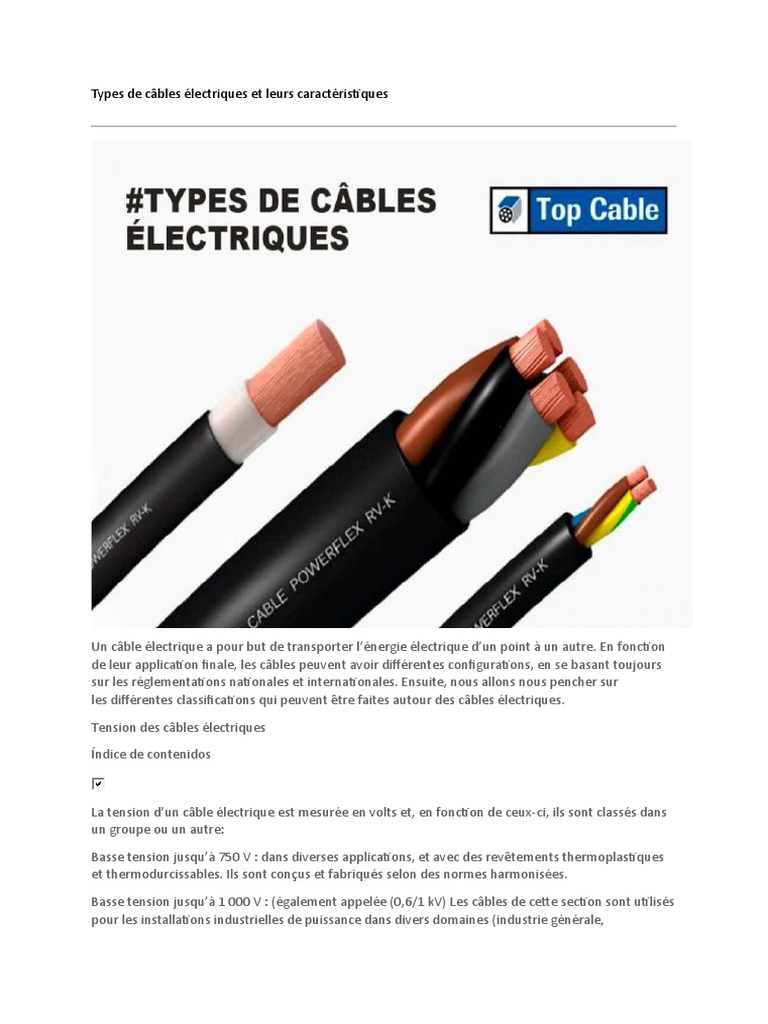 Ypes de Câbles Électriques Et Leurs Caractéristiques | PDF | Énergie solaire photovoltaïque ...