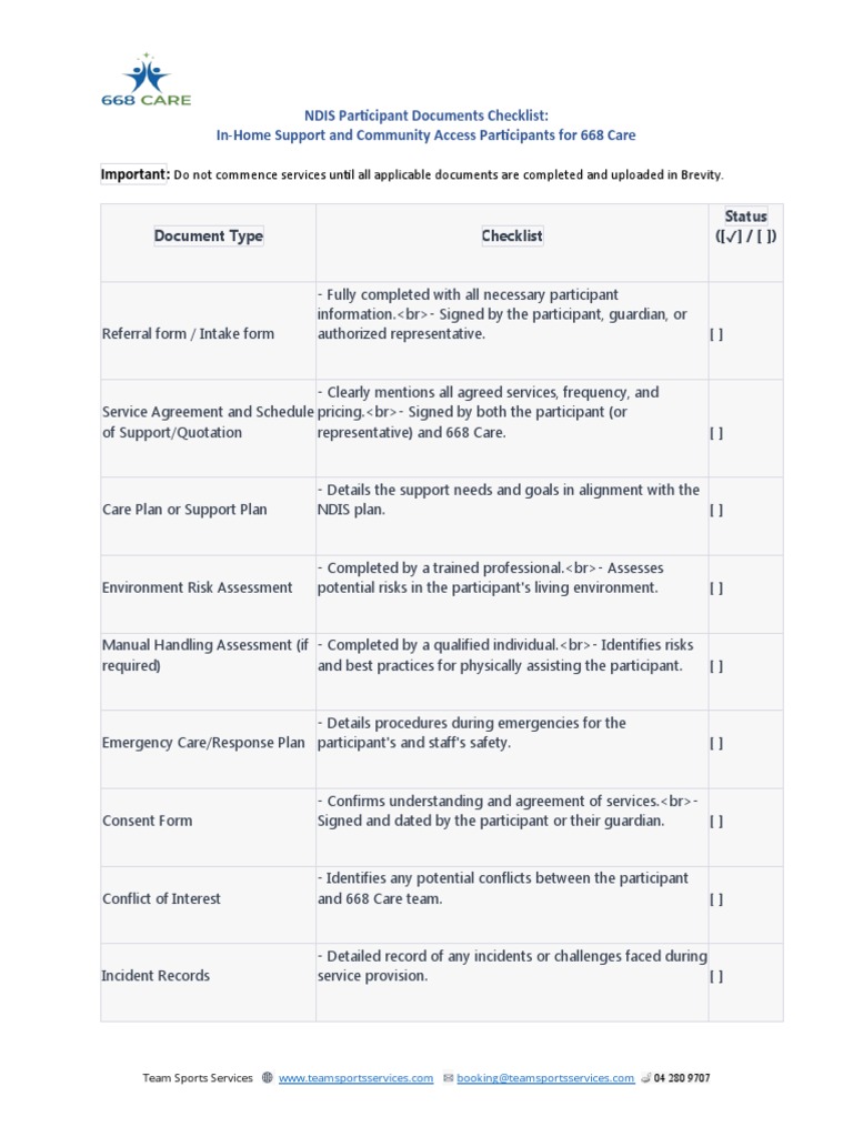 NDIS Participant Document Checklist | PDF