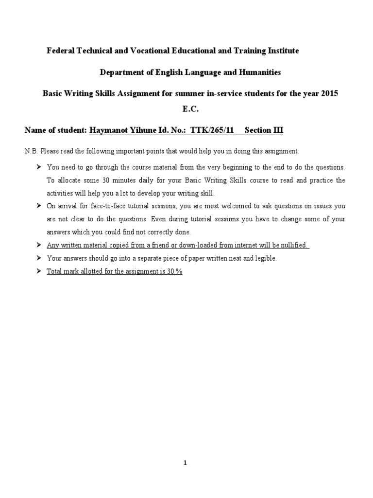 Assigment For Basic Writing Skill Edited | PDF | Economic Freedom | Property