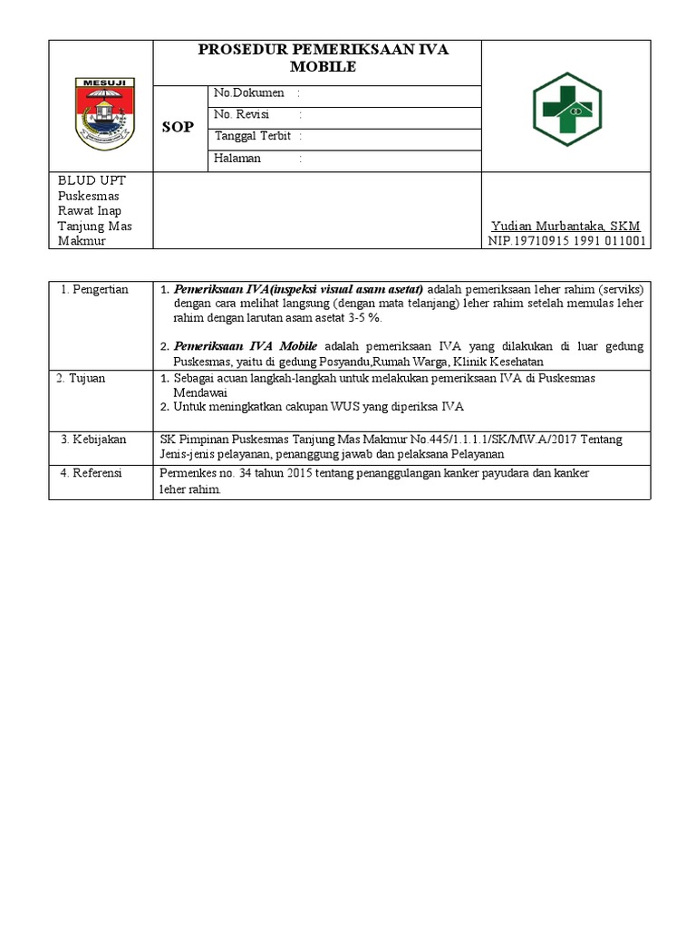 TMM SOP Pemeriksaan IVA Mobile | PDF | Kesehatan Holistik | Sains ...