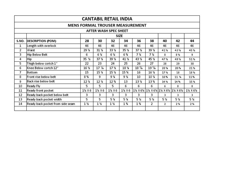 Mens Trouser Measurement Chart-2 | PDF