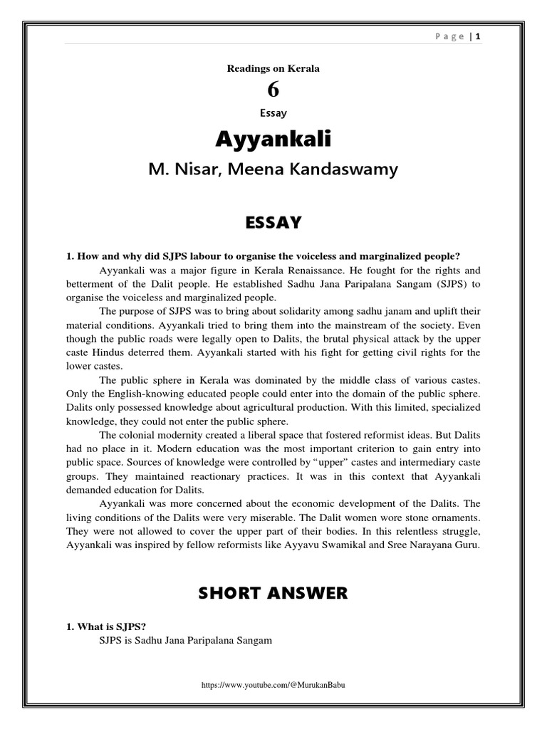 Ayyankali COMPLETE NOTES | PDF | Dalit