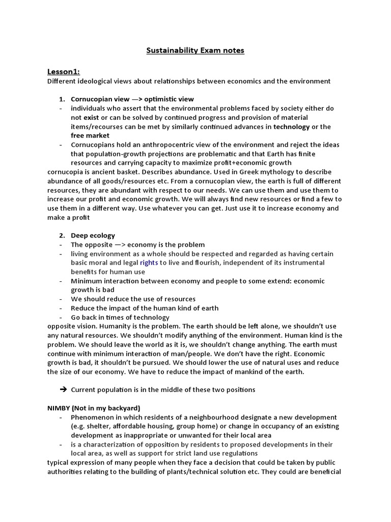 Sustainability Exam Notes | PDF | Externality | Cost