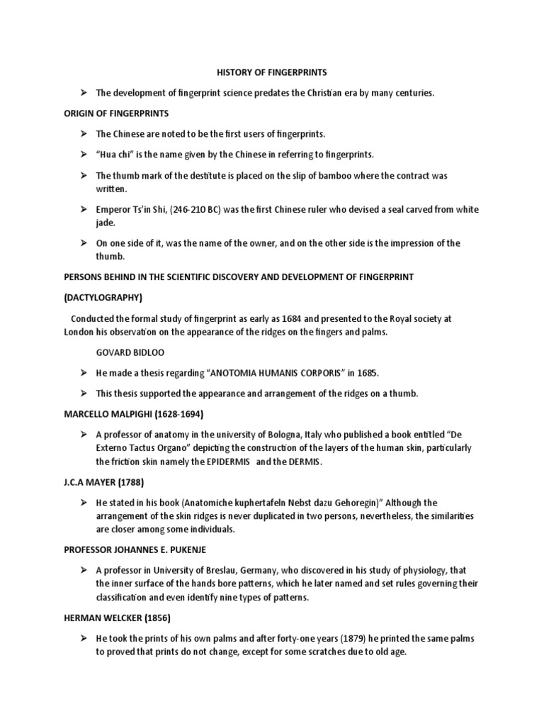 History of Fingerprints | PDF | Fingerprint | Forensic Science