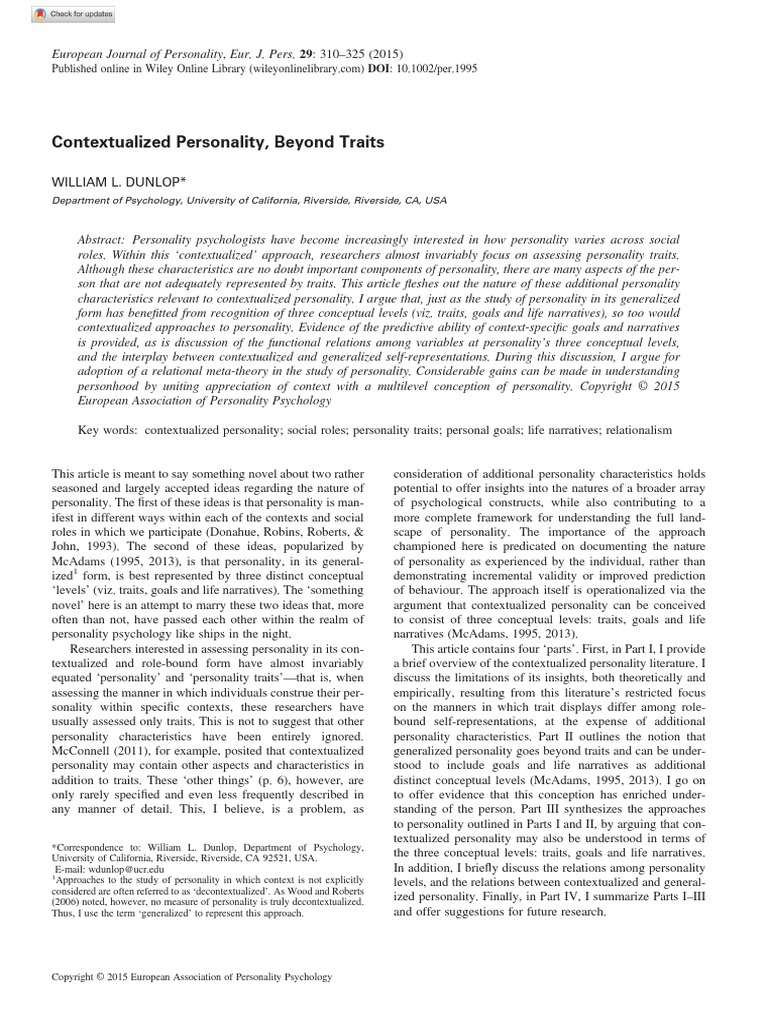 Contextualized Personality, Beyond Traits | PDF | Narrative | Variance